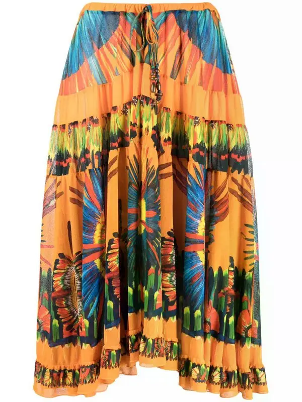 JEAN PAUL GAULTIER 2000s Feather Print Flared Skirt