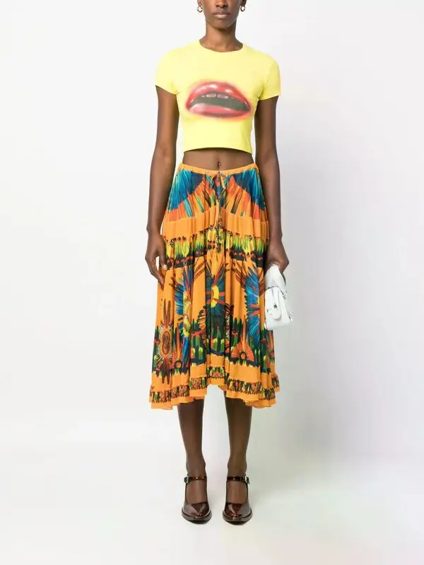 JEAN PAUL GAULTIER 2000s Feather Print Flared Skirt
