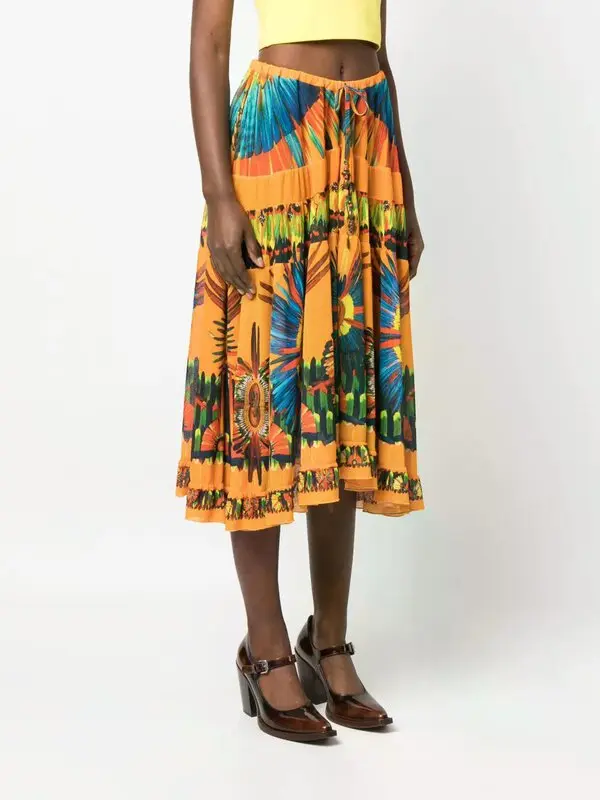 JEAN PAUL GAULTIER 2000s Feather Print Flared Skirt