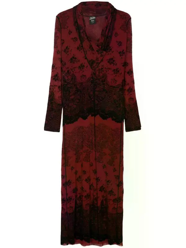 JEAN PAUL GAULTIER 1990s Floral Velvet-detail Dress - Red