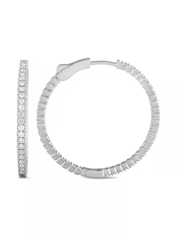 LB EXCLUSIVE 14k White Gold Diamond Hoop Earrings - Silver