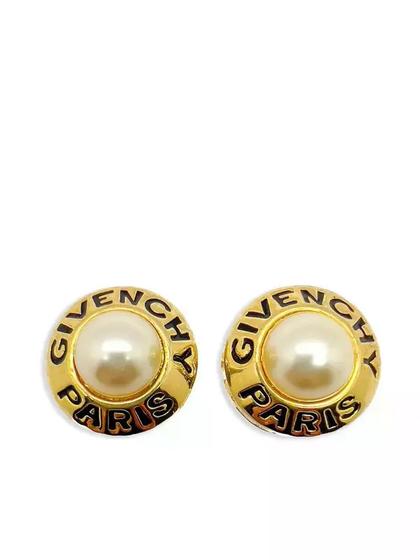 Givenchy 1980s Logo-engraved Clip-on Earrings - Gold