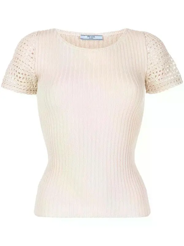 Prada Crochet-detailed Knit Top - Neutrals