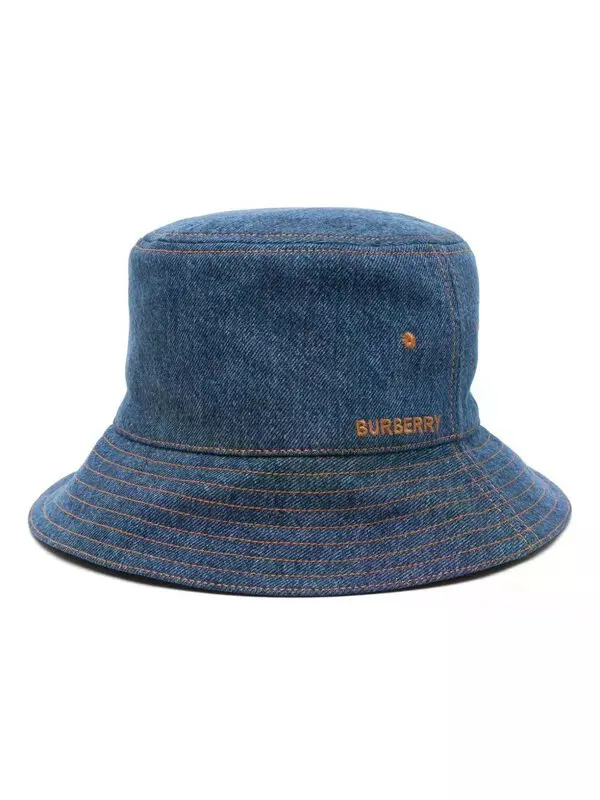 Burberry Embroidered-logo Bucket Hat - Blue