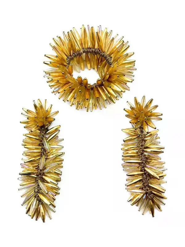 JENNIFER GIBSON JEWELLERY 1960s Beaded Bracelet And Earrings Set - Gold