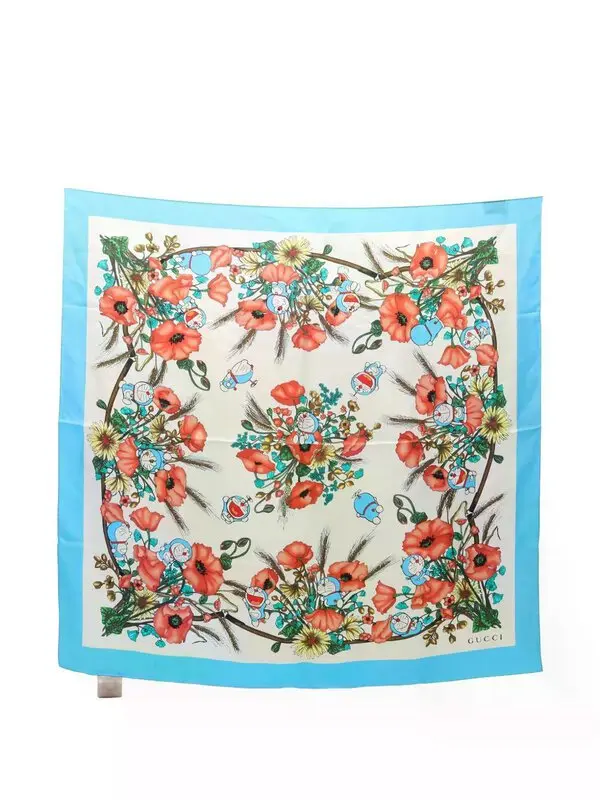 Gucci X Doraemon Silk Scarf - Blue