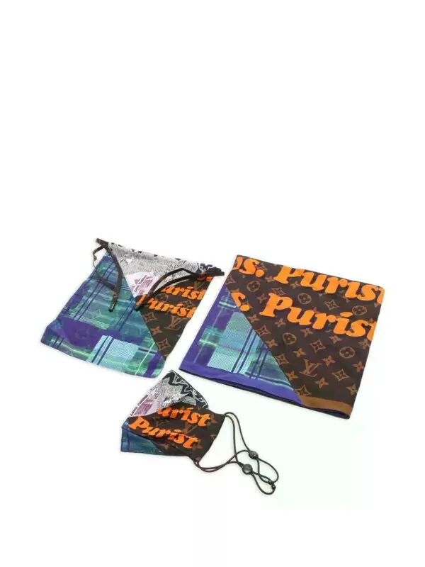 LOUIS VUITTON 2021 Collage-print Mask Pouch Bandana Set - Brown