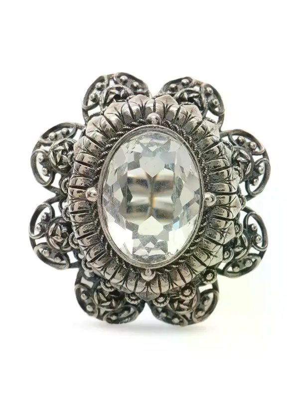 Alexander McQueen 2010s Flower Crystal Ring - Silver