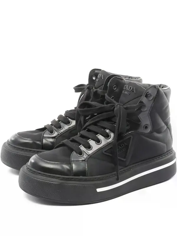 Prada Re-nylon Quilted High-top Leather Sneakers