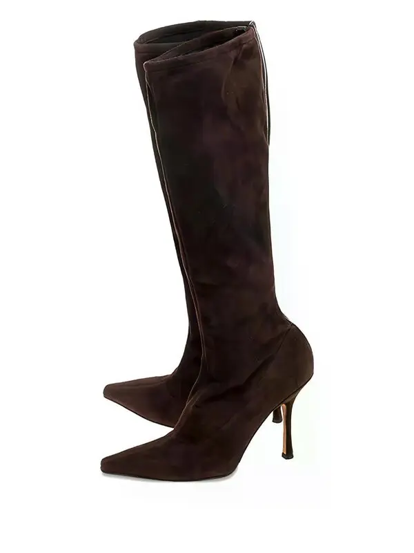 JIMMY CHOO 105mm Pointed-toe Suede Knee-high Boots - Brown