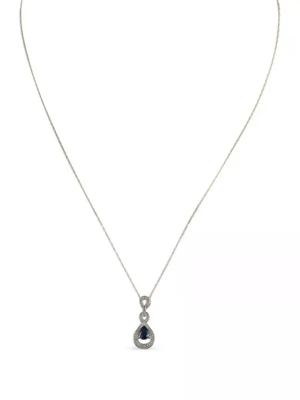 LB EXCLUSIVE 14k White Gold Diamond And Sapphire Pendant Necklace - Silver