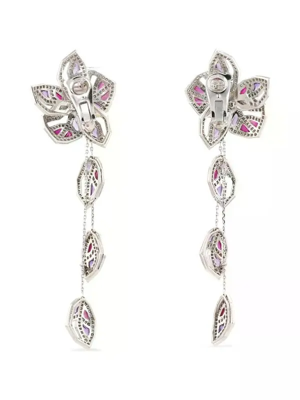 Cartier 18kt White Gold Diamond, Ruby, And Amethyst Orchid Drop Earrings