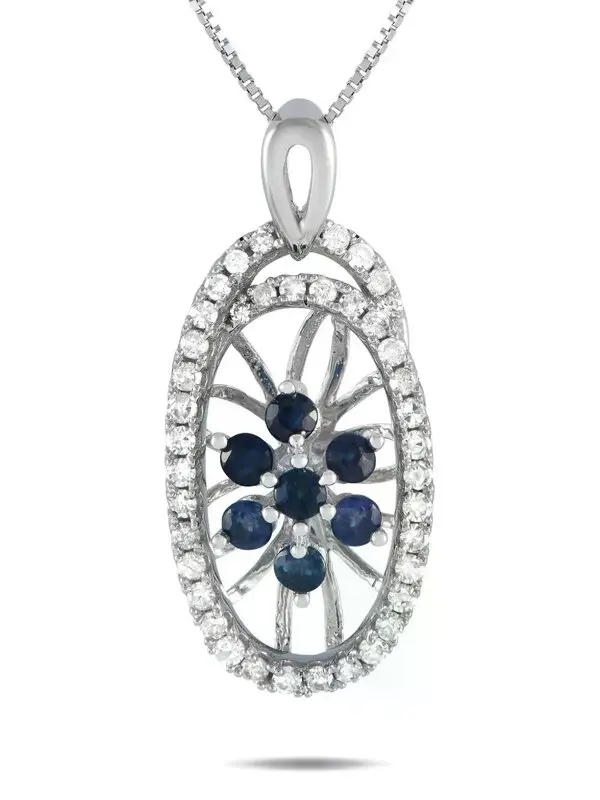 LB EXCLUSIVE 14k White Gold Diamond And Sapphire Necklace - Silver