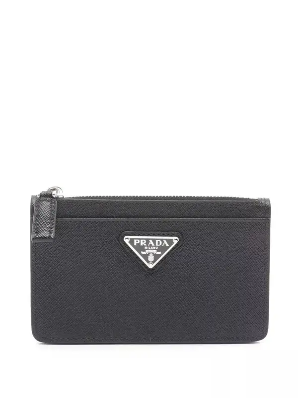 Prada 2013-2025 Saffiano Triangle Logo Coin Pouch - Black
