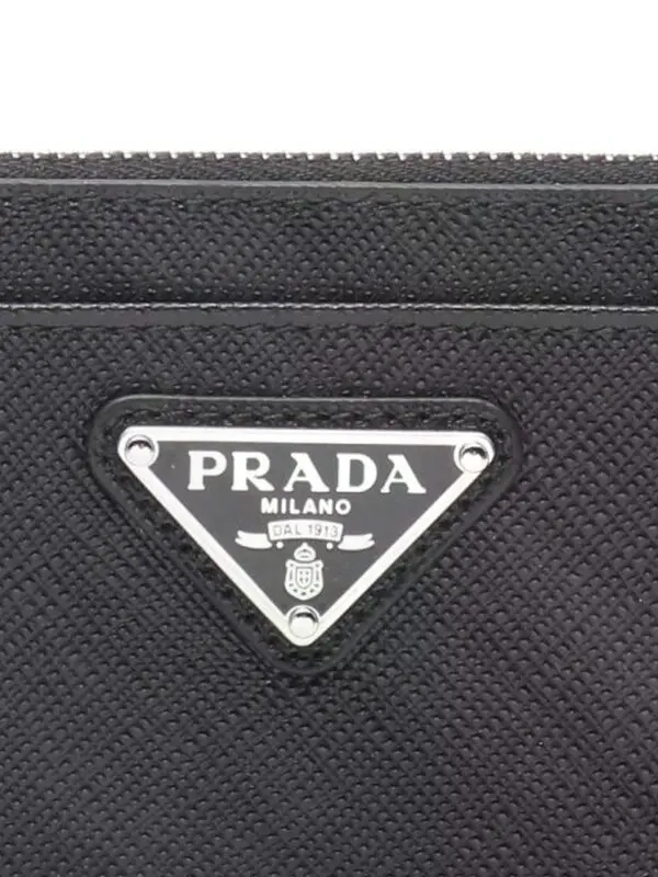 Prada 2013-2025 Saffiano Triangle Logo Coin Pouch - Black
