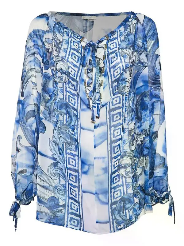 Versace Barocco-print Lace-up Blouse