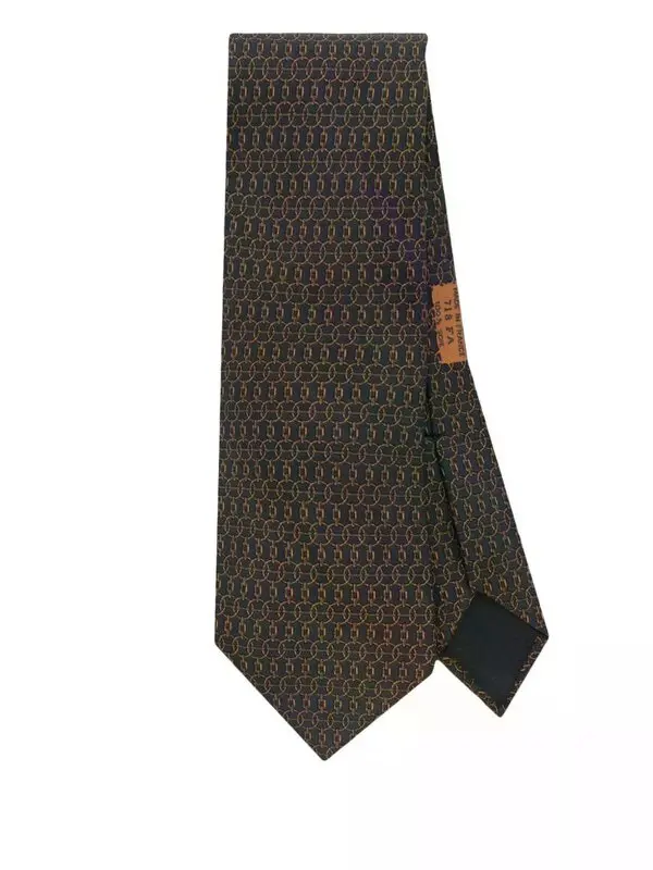 Hermès 2010s Graphic Print Silk Tie - Black
