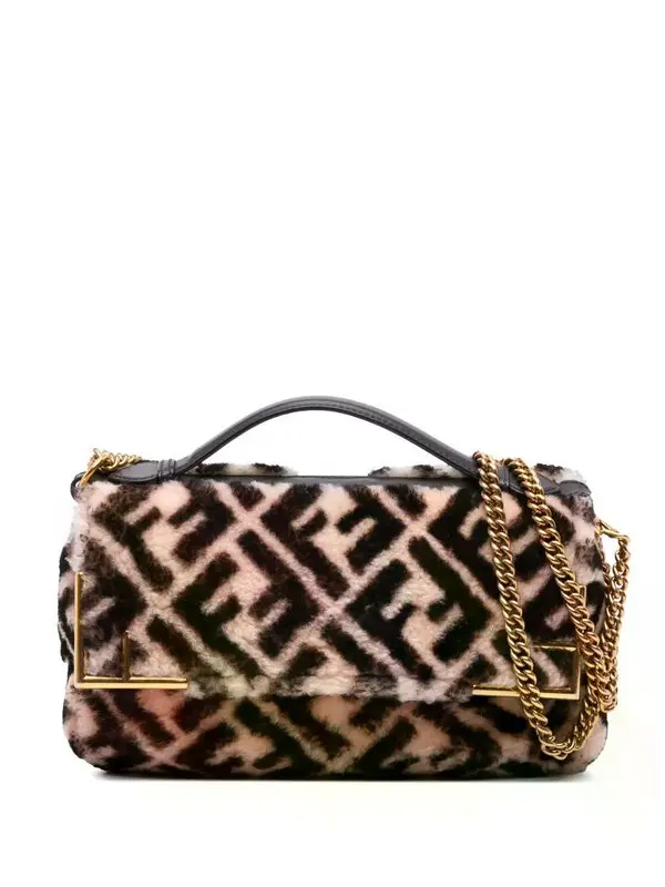 Fendi Zucca Shearling Double F Baguette Satchel - Brown