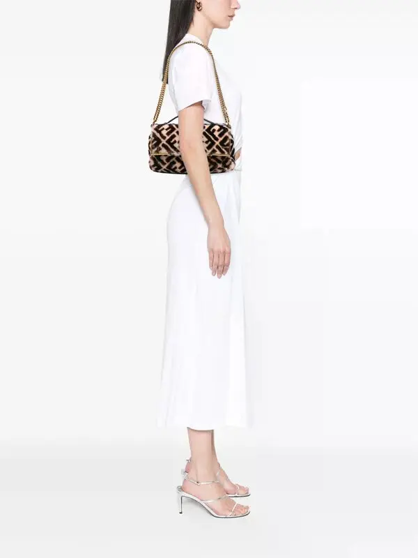 Fendi Zucca Shearling Double F Baguette Satchel - Brown