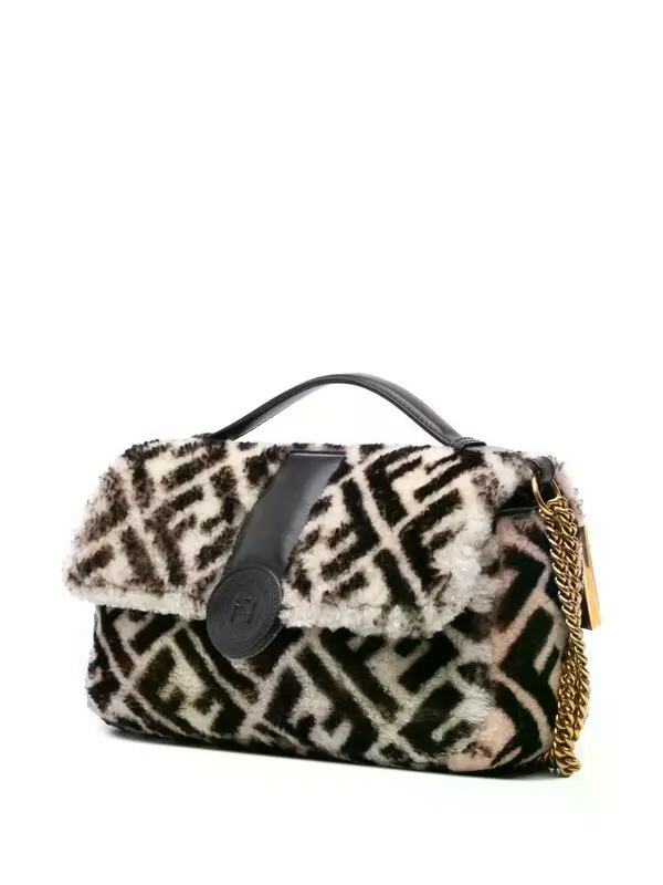 Fendi Zucca Shearling Double F Baguette Satchel - Brown