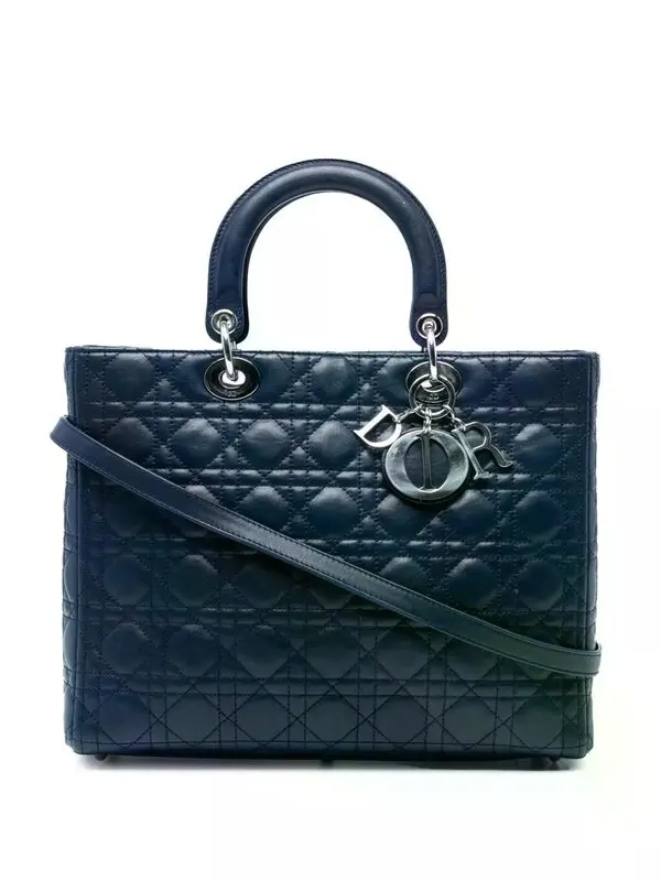 Dior 2011 Large Lambskin Cannage Lady Satchel - Blue