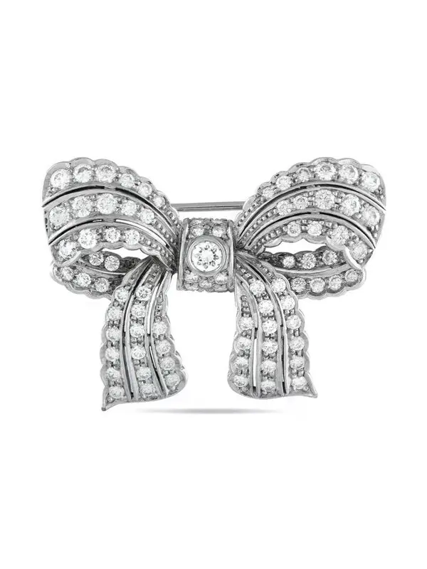 LB EXCLUSIVE 18k White Gold Bow Diamond Brooch - Silver