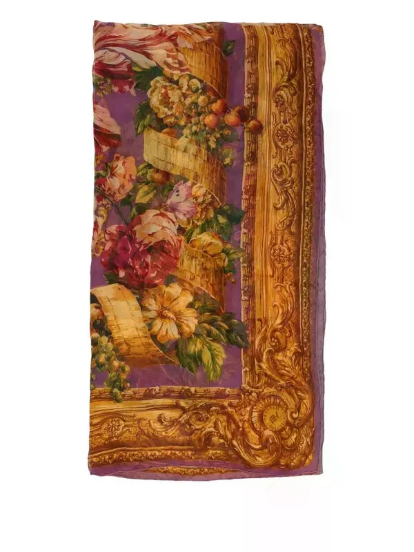 Vintage Baroque Floral Silk Scarf - Purple