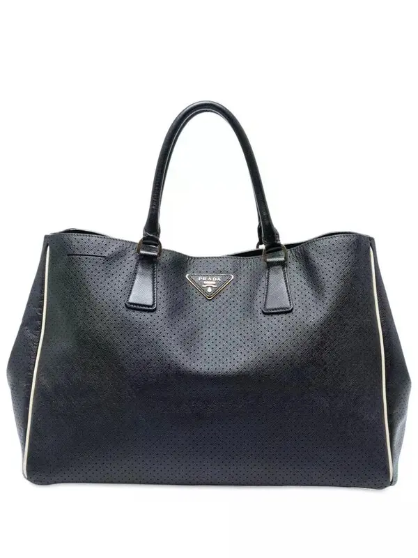 Prada Large Perforated Saffiano Lux Galleria Tote Bag - Black