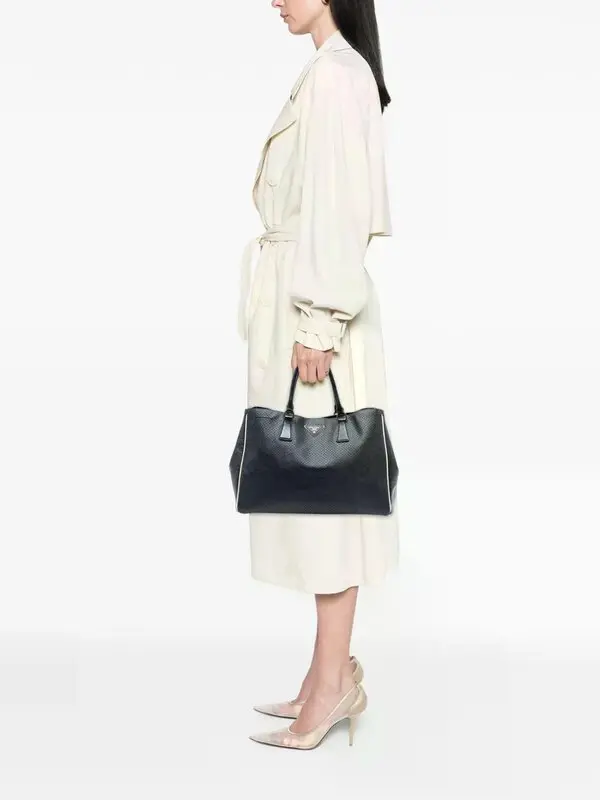 Prada Large Perforated Saffiano Lux Galleria Tote Bag - Black