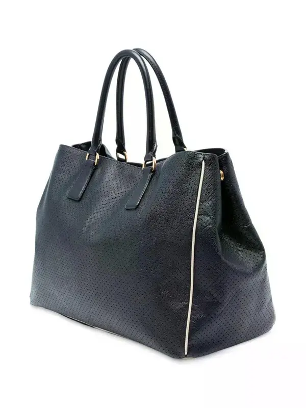 Prada Large Perforated Saffiano Lux Galleria Tote Bag - Black