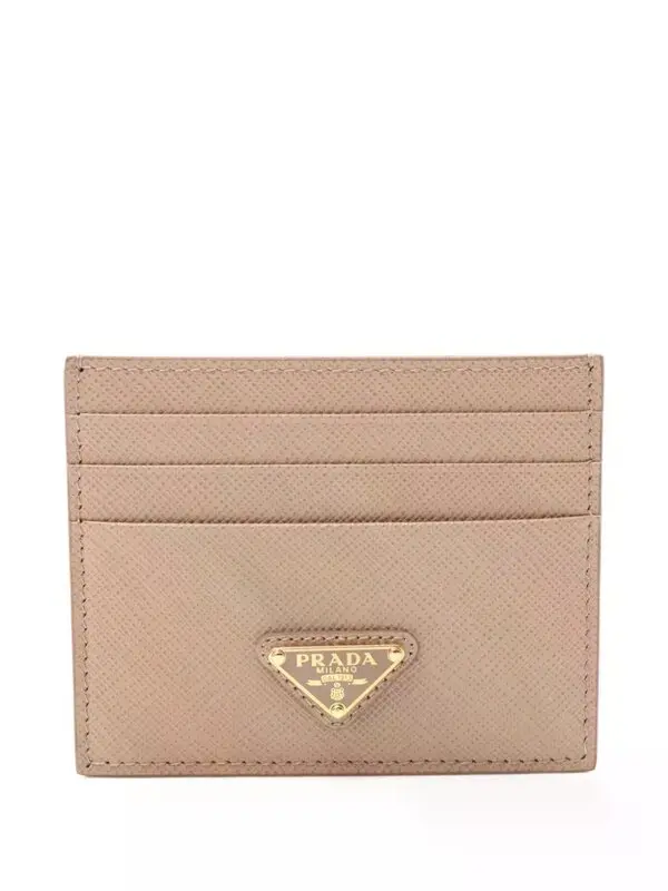 Prada 2020s Triangle-logo Leather Card Case - Neutrals