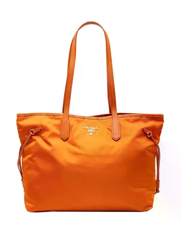 Prada Saffiano Trimmed Tessuto Open Convertible Tote Satchel - Orange