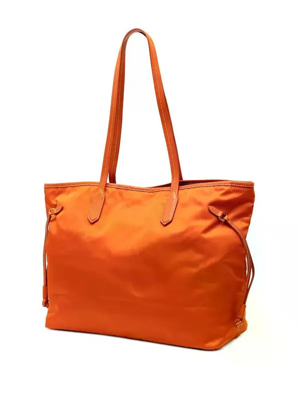Prada Saffiano Trimmed Tessuto Open Convertible Tote Satchel - Orange
