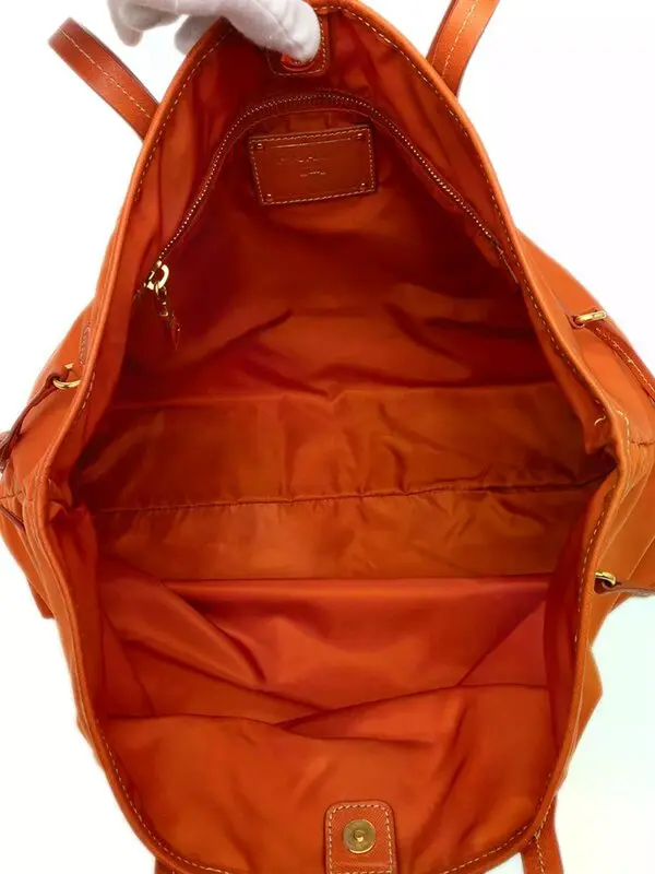 Prada Saffiano Trimmed Tessuto Open Convertible Tote Satchel - Orange