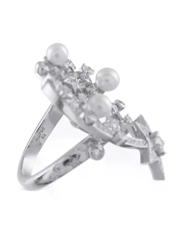 Chanel 18k White Gold Comete Diamond Pearl Ring