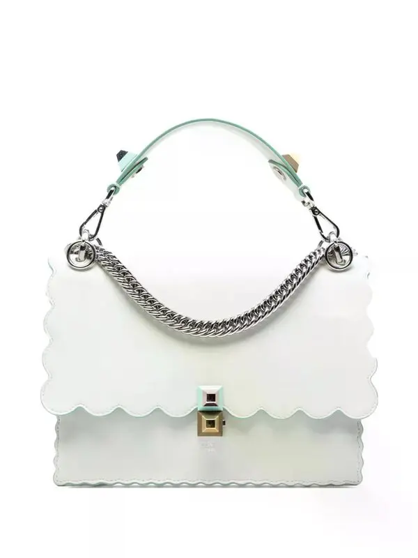 Fendi Kan I Studded Leather Satchel - White
