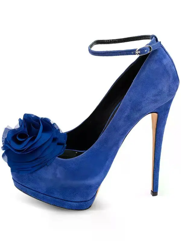 GIUSEPPE ZANOTTI Floral-appliqué 140mm Pumps - Blue