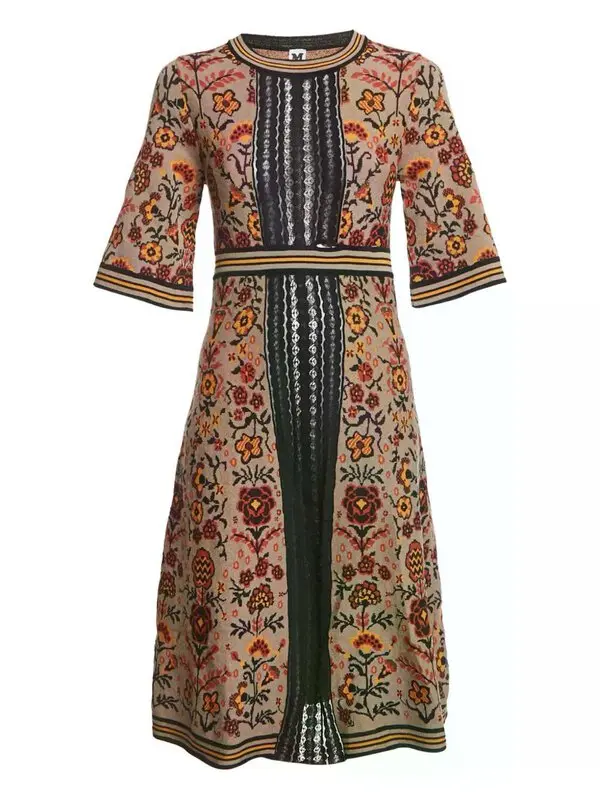 Missoni Floral Pattern Lace Detail Midi Dress