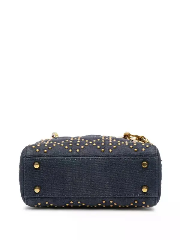 Dior 2017 Mini Denim Cannage Studded Supple Lady Satchel - Blue