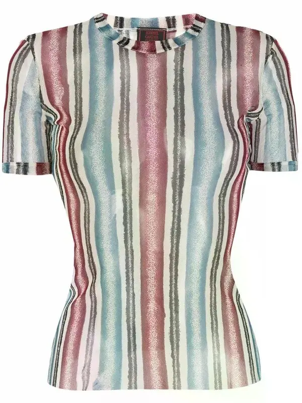 JEAN PAUL GAULTIER 1990s Sheer Stripe-print Top - Red