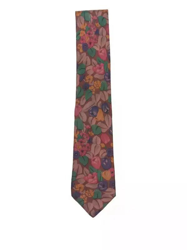 Giorgio Armani 1990s Floral Print Silk Tie - Brown