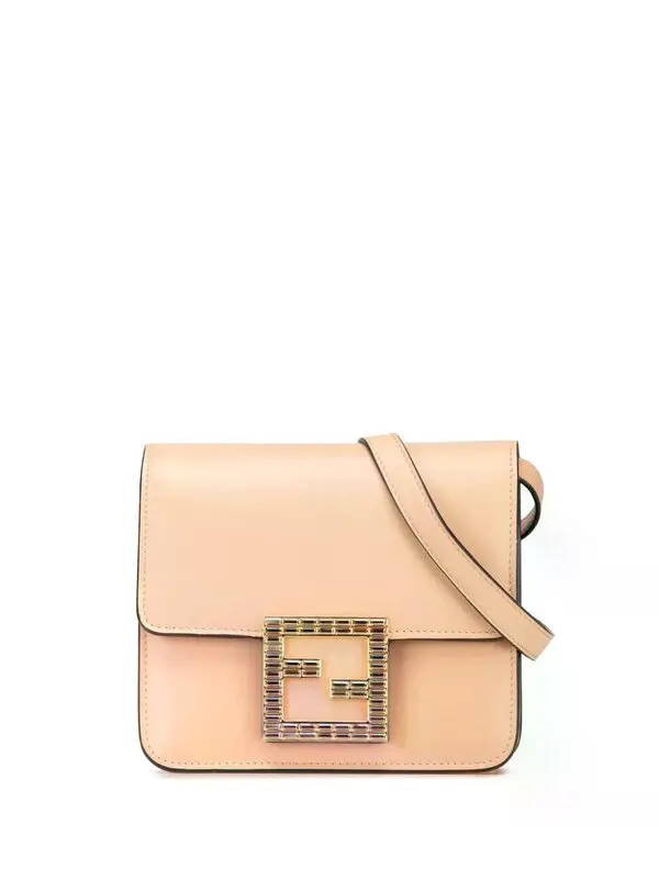 Fendi Leather Crystal Fab Crossbody Bag - Brown