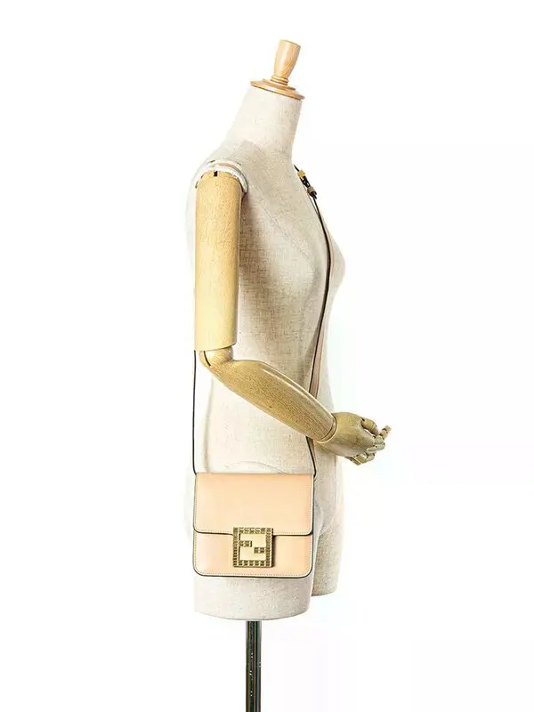 Fendi Leather Crystal Fab Crossbody Bag - Brown