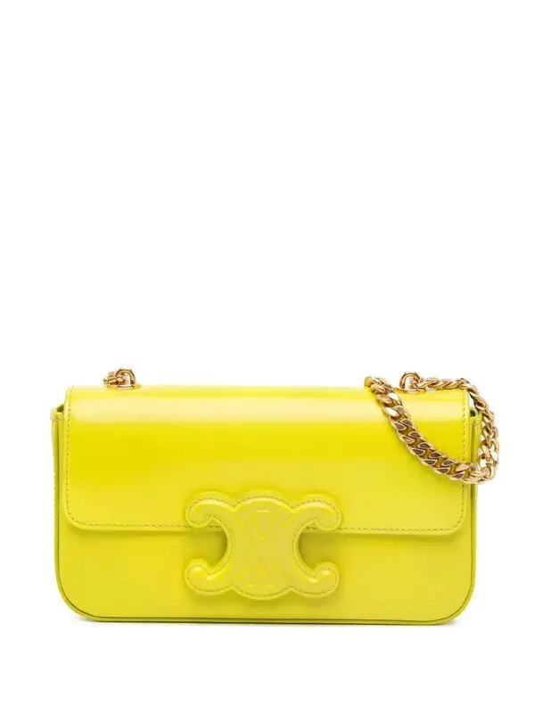 Celine 2022 Triomphe Calfskin Cuir Chain Shoulder Bag - Yellow