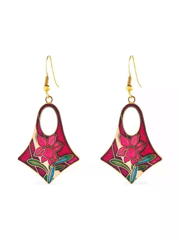 SUSAN CAPLAN 1980s Cloisonné Geometric Earrings - Pink