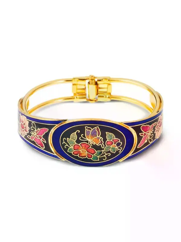 SUSAN CAPLAN 1980s Cloisonné Bangle Bracelet - Gold