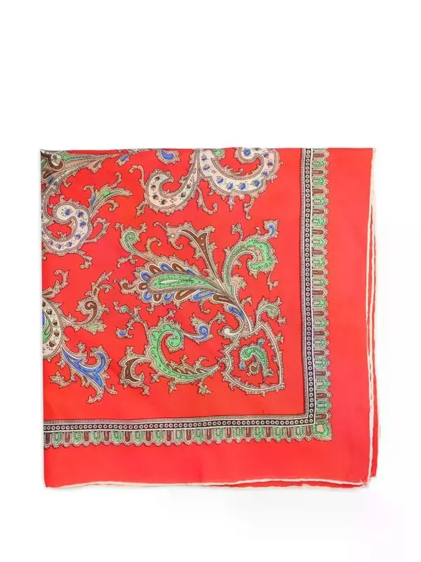 Vintage Paisley-print Silk Scarf - Red