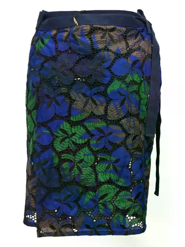 Sacai Leaf-print Wrap Skirt - Blue
