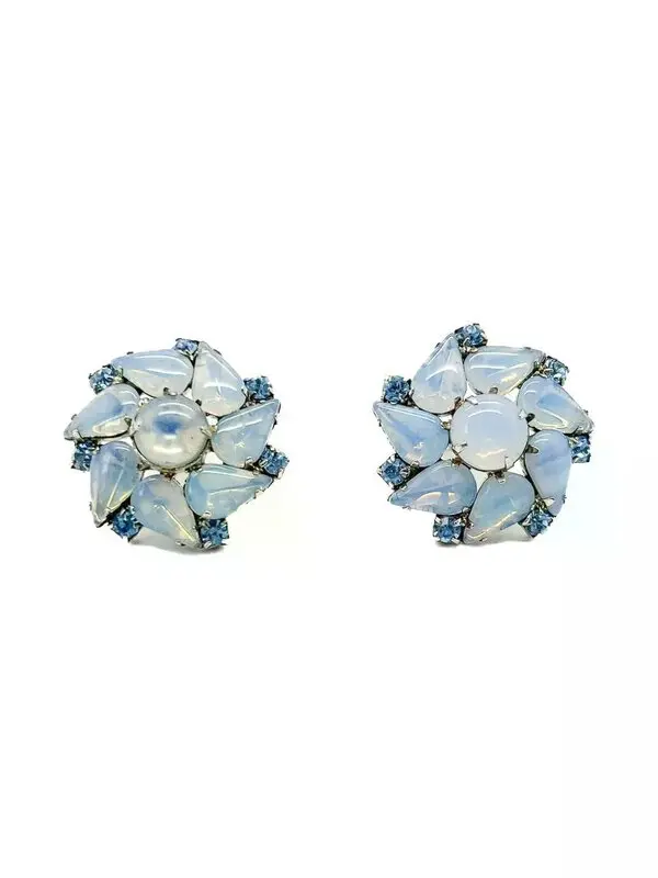 JENNIFER GIBSON JEWELLERY 1950s Sunburst Opaline Glass Earrings - Blue