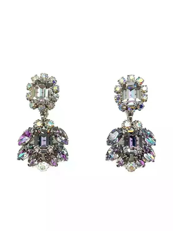 JENNIFER GIBSON JEWELLERY 1950s Vendome Amethyst Aurora Borealis Drop Earrings - Silver